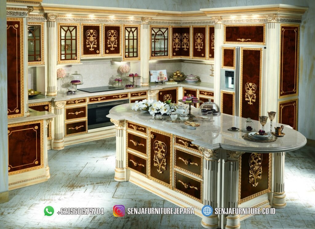 Luxurious Kitchen Set Klasik Mewah Gold Top Marmer Angelo