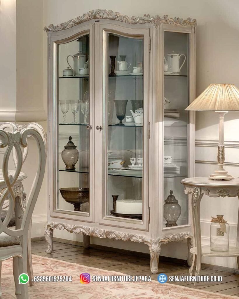 Showcase Lemari Hias Klasik 2 Pintu Kaca Rumah Mewah