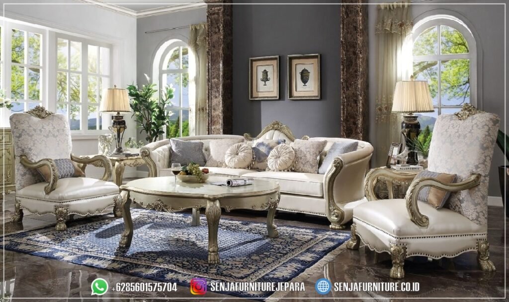 Ruang Sofa Tamu Mewah Klasik Ukir Jepara Gold Champagne